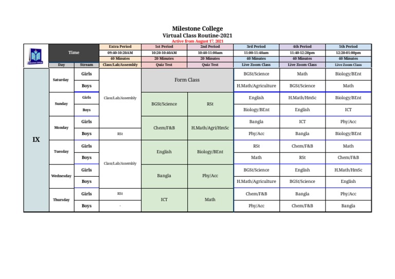 IX BM Virtual Class Routine | PDF
