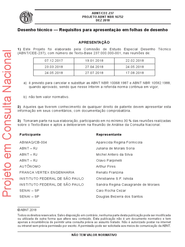 PROJETO ABNT NBR 16752 - Desenho Técnico - Requisitos para Apresentação ...