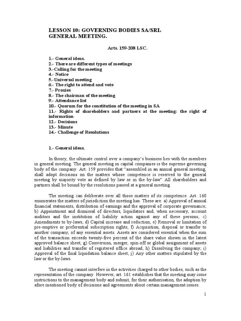 LESSON 10 - Law | PDF | Proxy Voting | Quorum