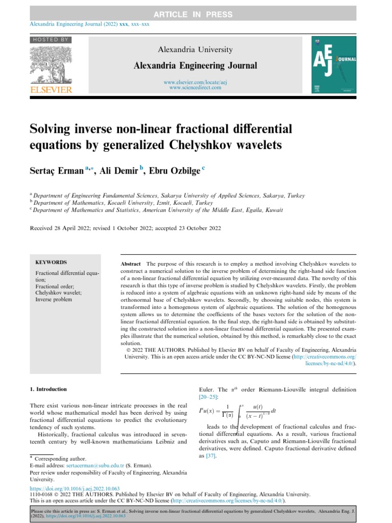 Solving Inverse Non-Linear Fractional de | PDF | Inverse Problem ...