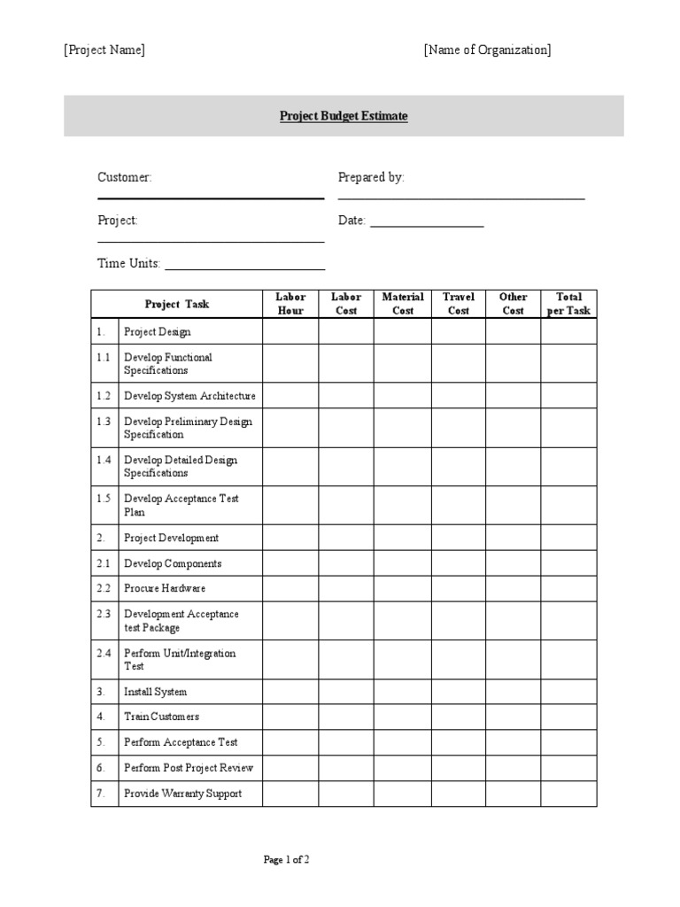 Project Budget Estimate | PDF