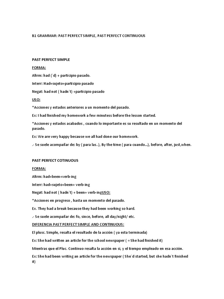 Past Perfect Simple, Past Perfect Continuous | PDF