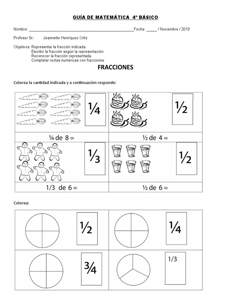 4° Básico Matematicas Guia de Fracciones | PDF