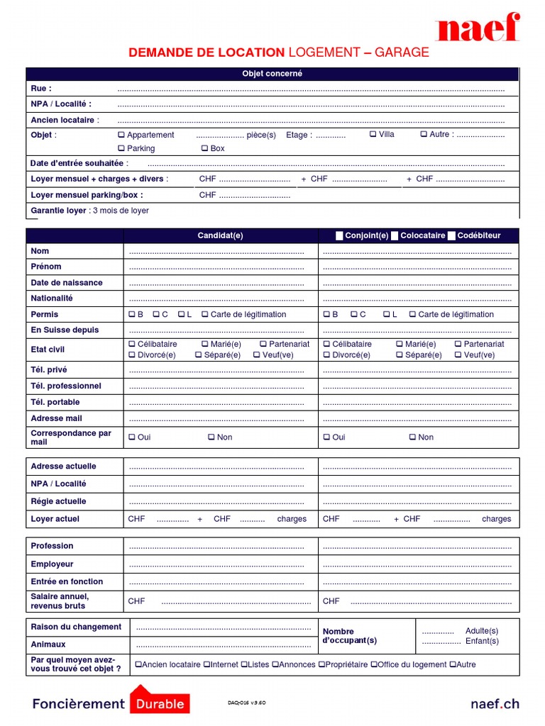 Demande de Location Logement et Garage | PDF | Location | Facture