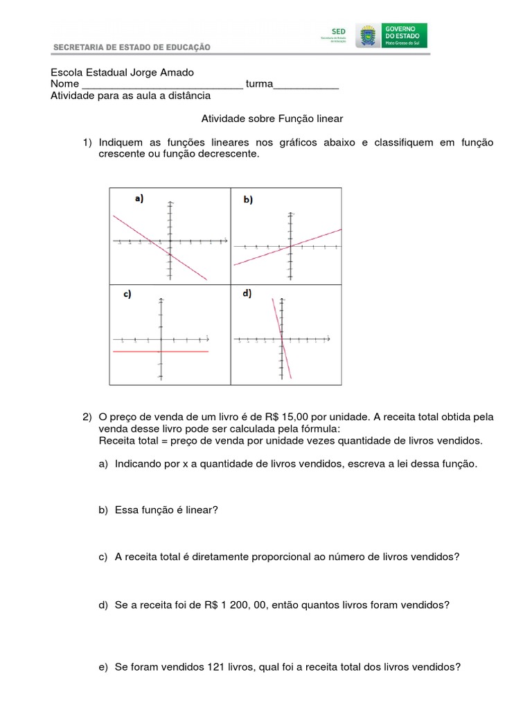 Atividades de Função Linear | PDF