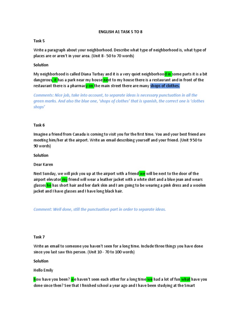 English A1 Task 5 To 8 | PDF