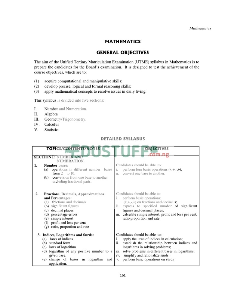 Mathematics JAMB Syllabus | PDF | Trigonometric Functions | Circle