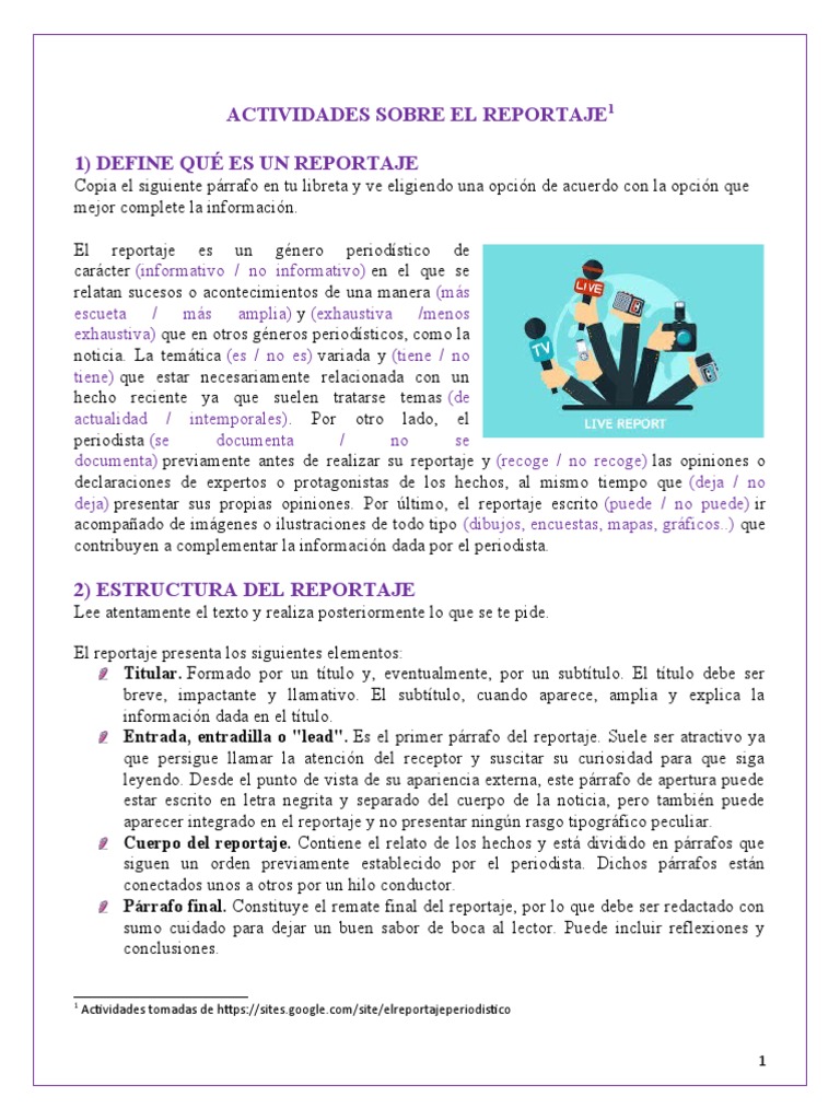 Actividades Sobre El Reportaje | PDF