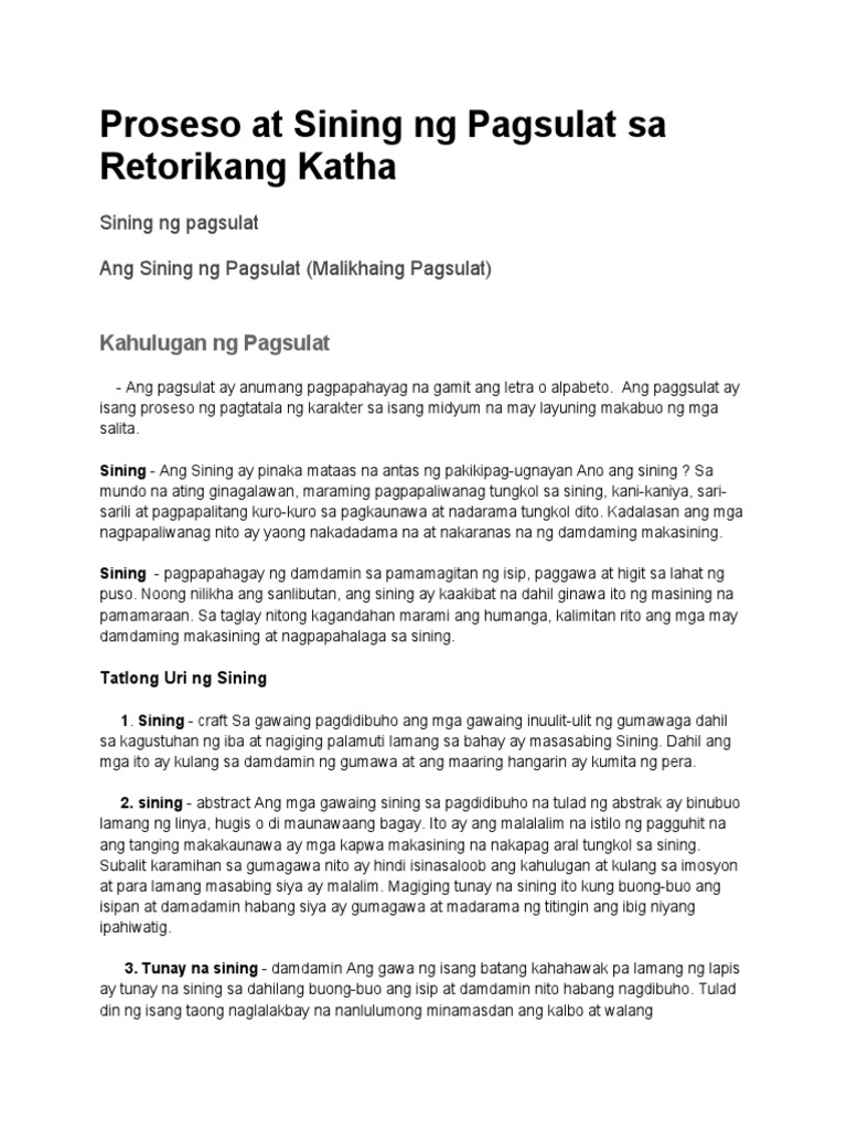 Proseso at Sining NG Pagsulat Sa Retrikang Katha | PDF