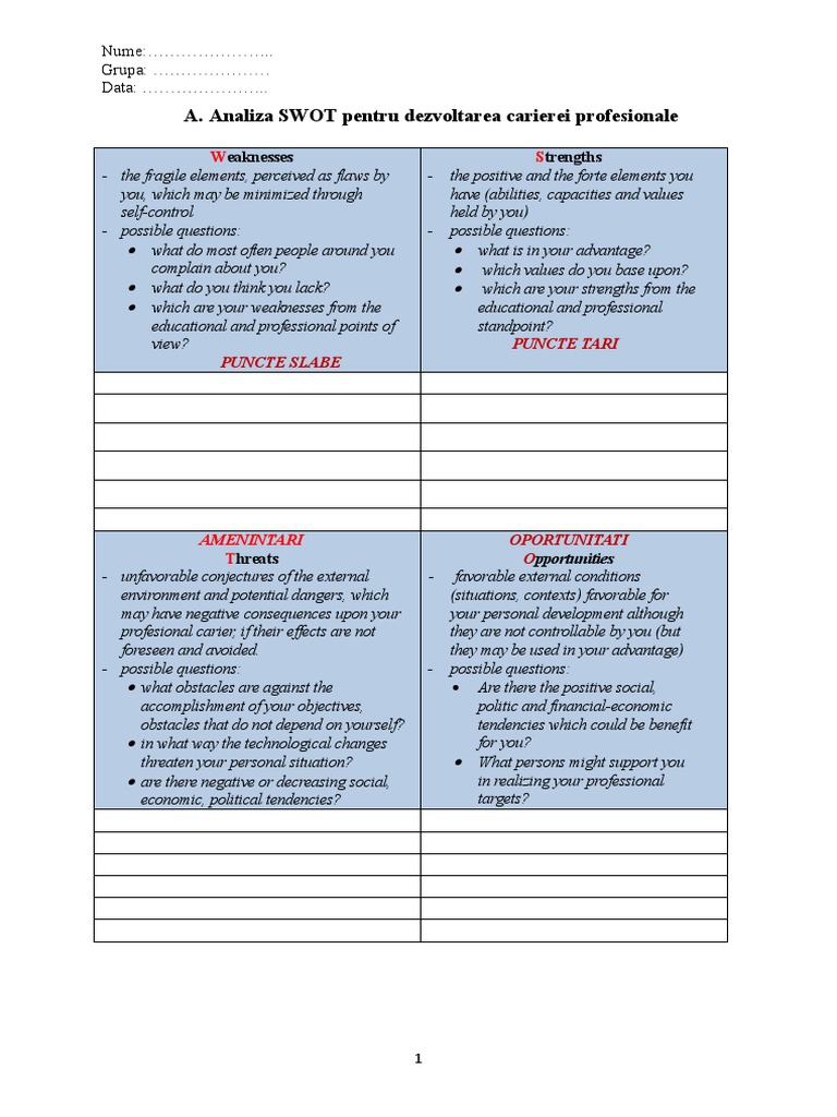 SWOT career development analysis | PDF | Swot Analysis | Psychology