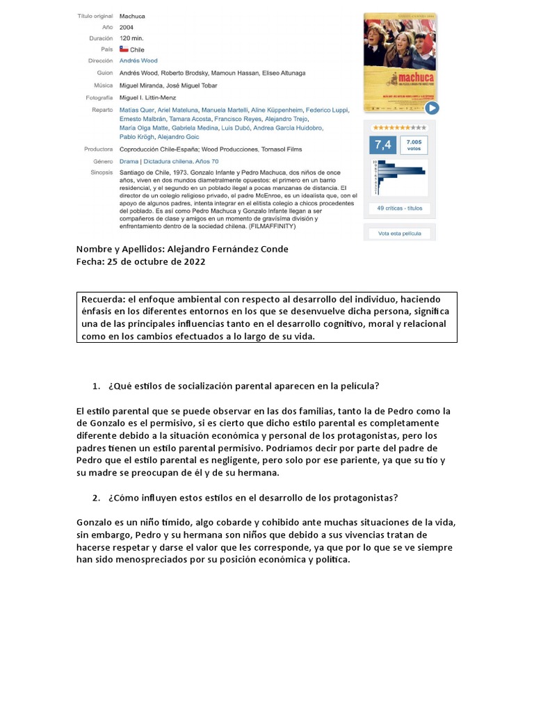Análisis Machuca - ALEJANDRO FERNÁNDEZ | PDF | Ciencias del comportamiento