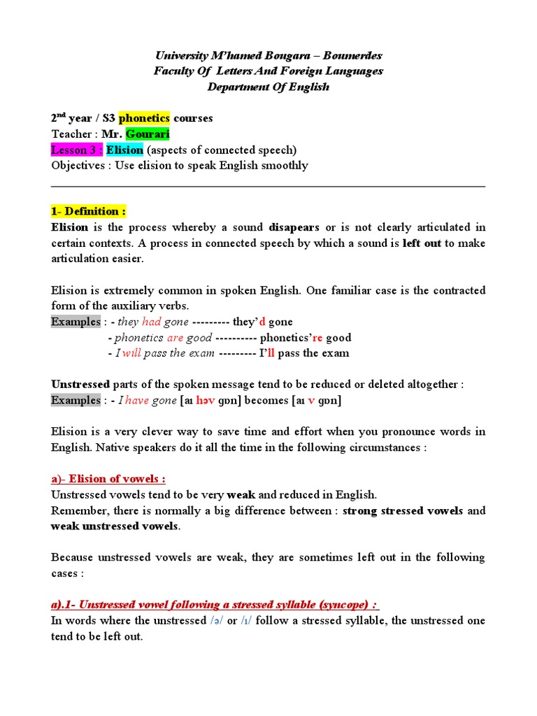 Elision Pdf Stress Linguistics English Language