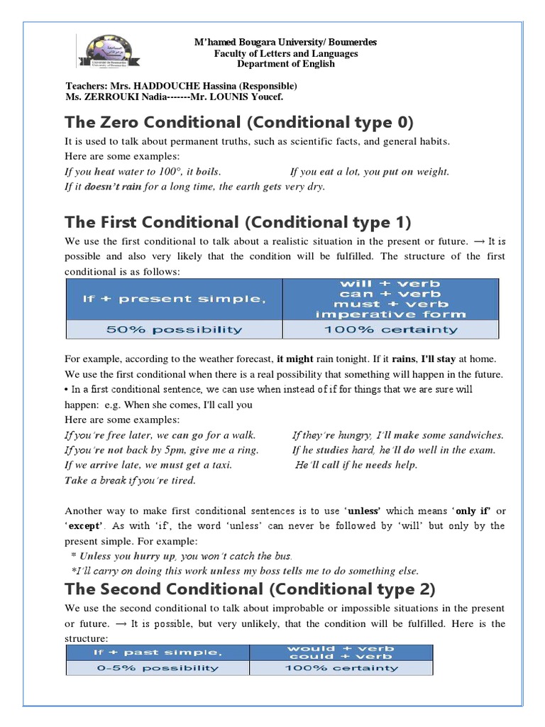 Conditionals Type 0 1 2 3 | PDF