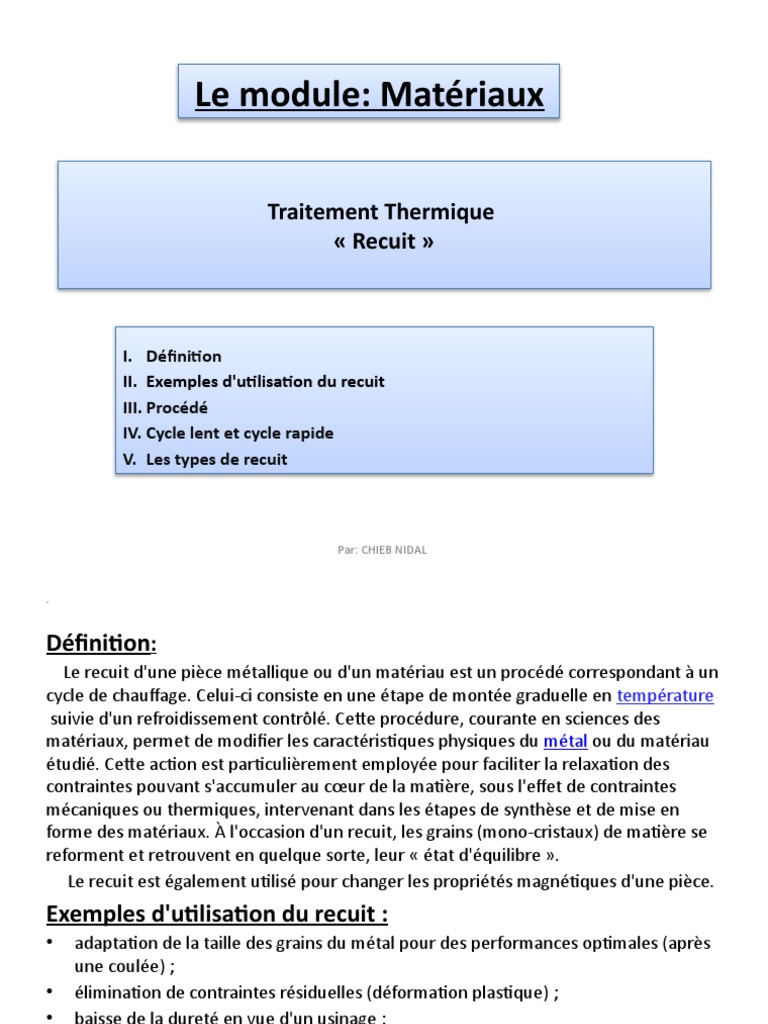Traitement Thermique (Recuit) | PDF | Connaissance procédurale | Secteur secondaire de l'économie