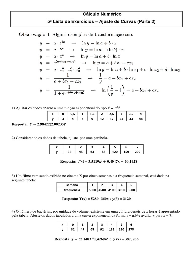 5 Lista.2 de Exerc. (CAN) ) Ajuste de Curvas | PDF