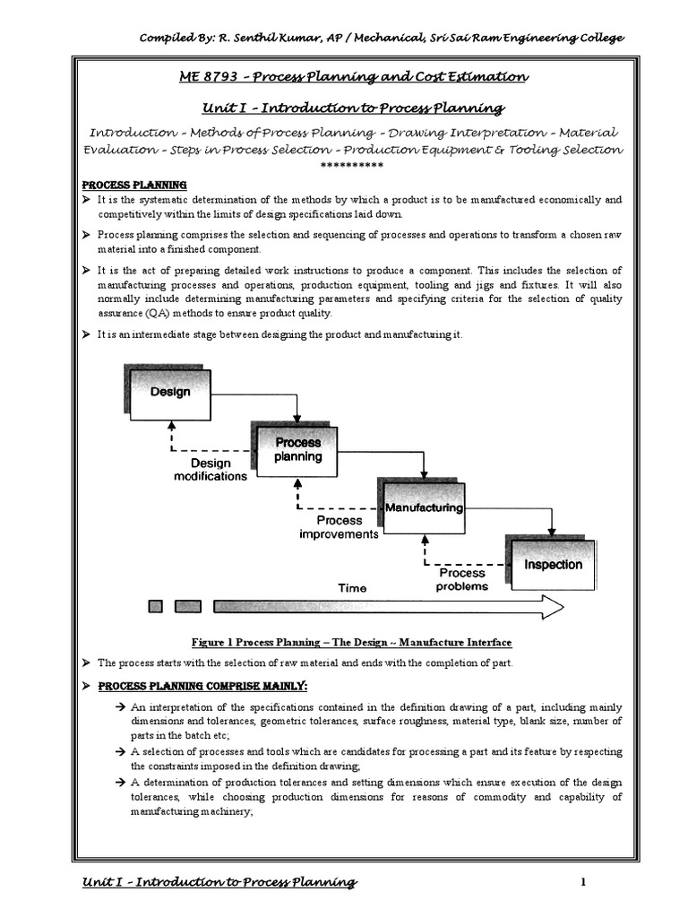 PPCE - 8793 - Unit I - Introduction To Process Planning | PDF | Engineering Tolerance | Machining