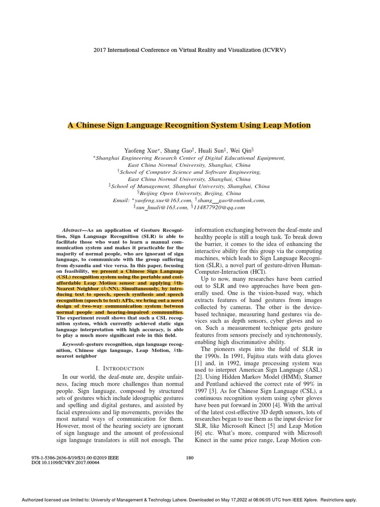Final Chinese Leapmotion A Chinese Sign Language Recognition System
