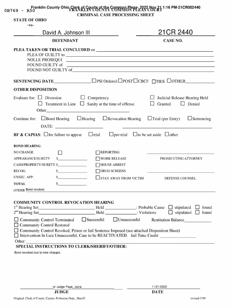 David Johnson Criminal Disposition Sheet Nov. 21 | PDF