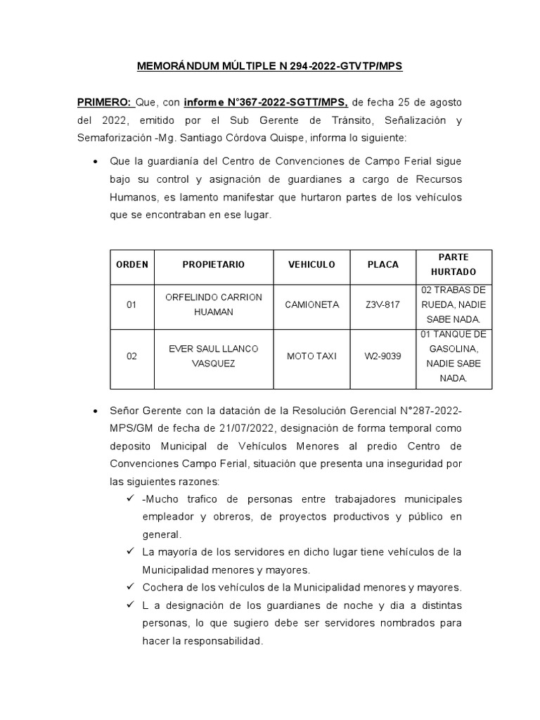 Memorándum Múltiple N 294 | PDF | Mandato | Estatuto de limitaciones