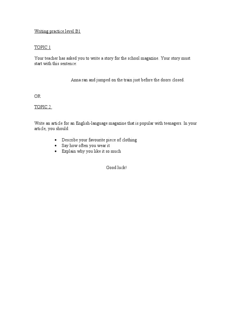 Writing Practice Level B1 | PDF
