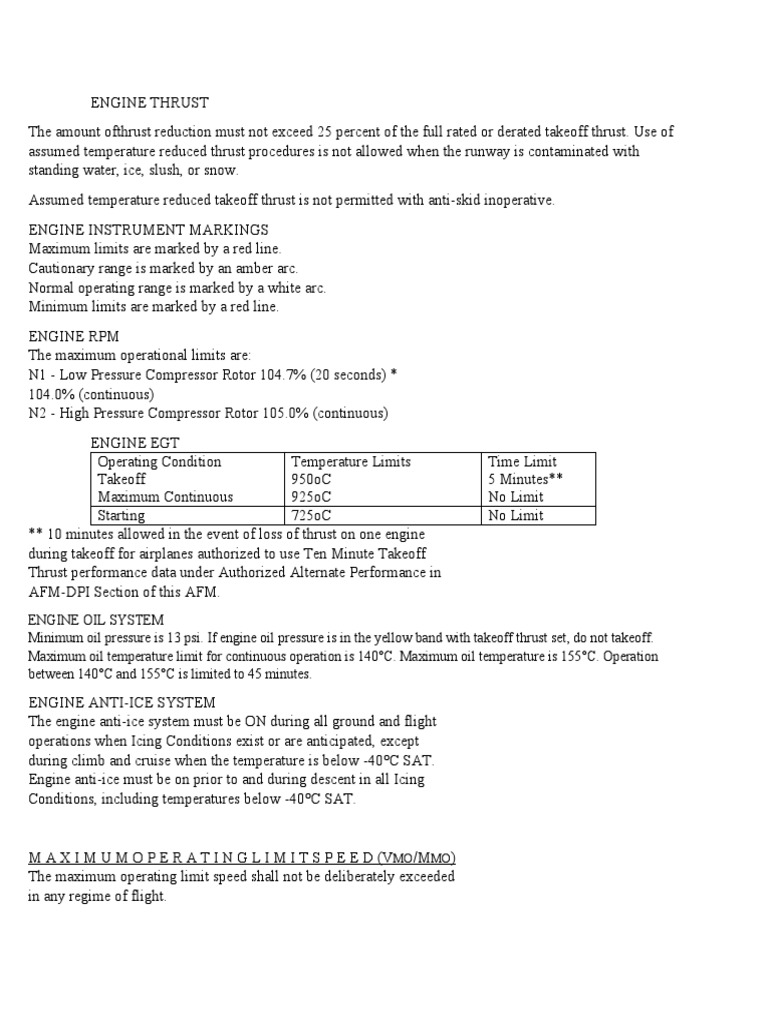 Engine and Aircraft System Operating Limitations | PDF | Aviation | Aircraft