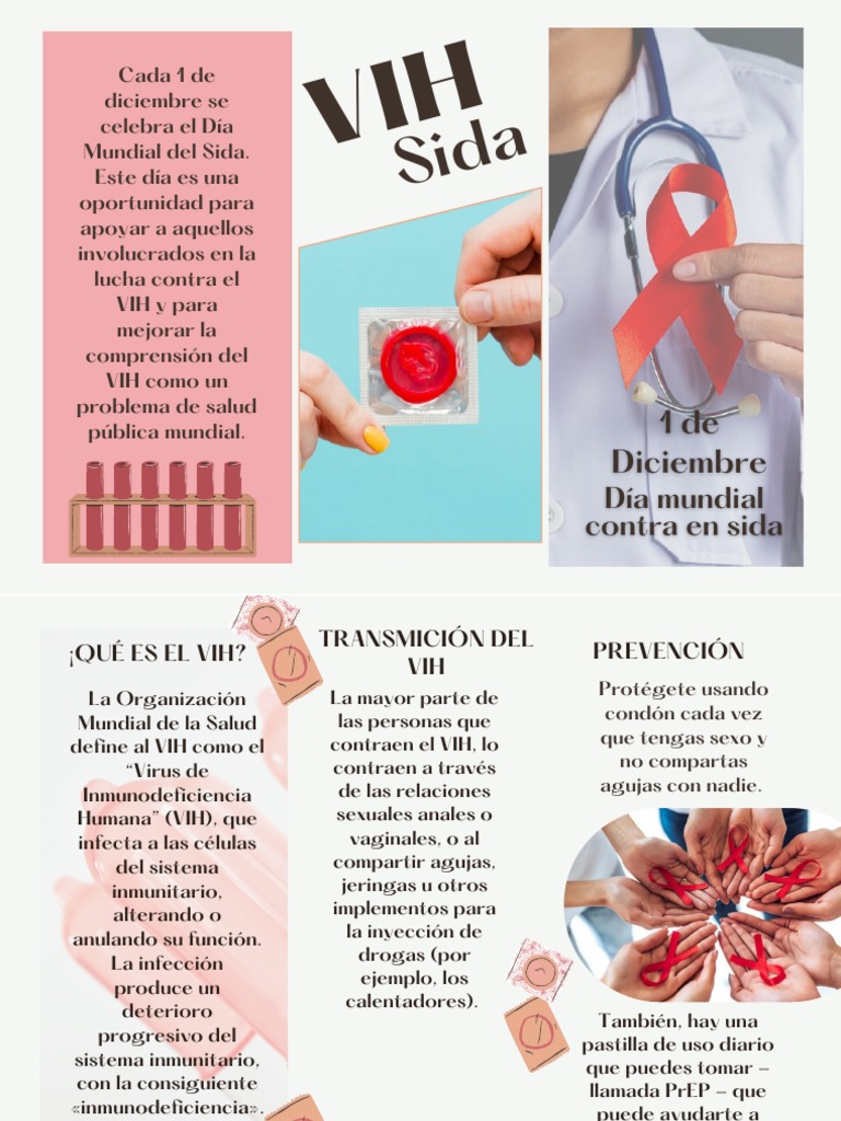 Folleto Tríptico Informativo Datos Sida Vih Sencillo Rosa Rojo Blanco | PDF