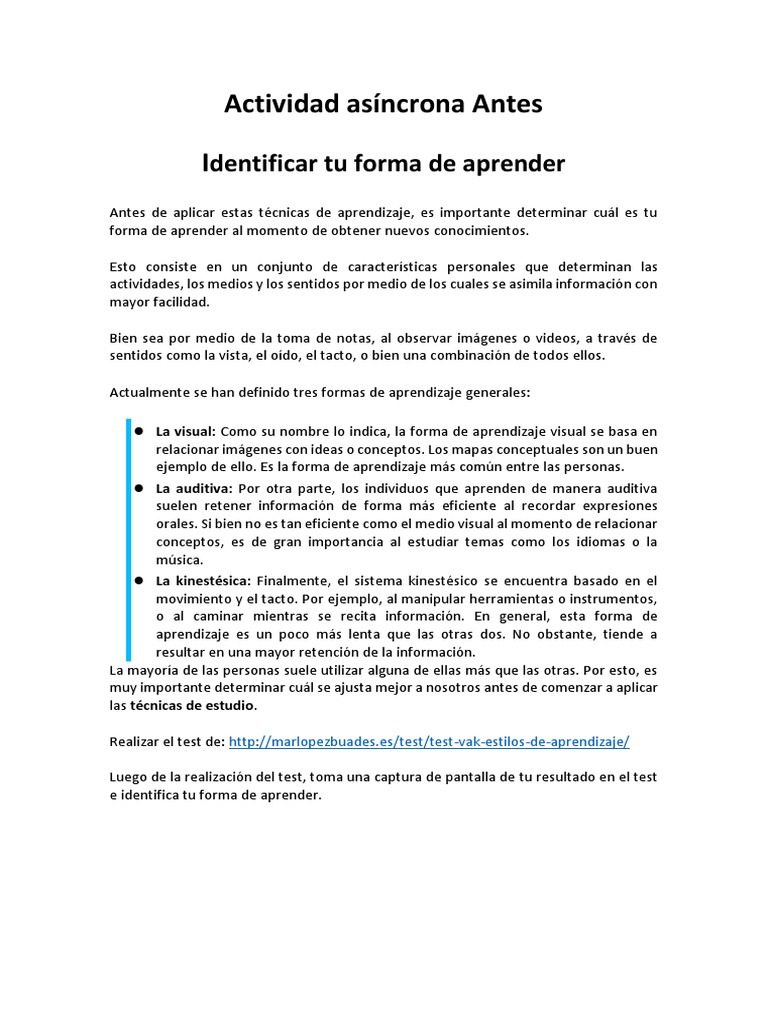 Identifica tu estilo de aprendizaje | PDF