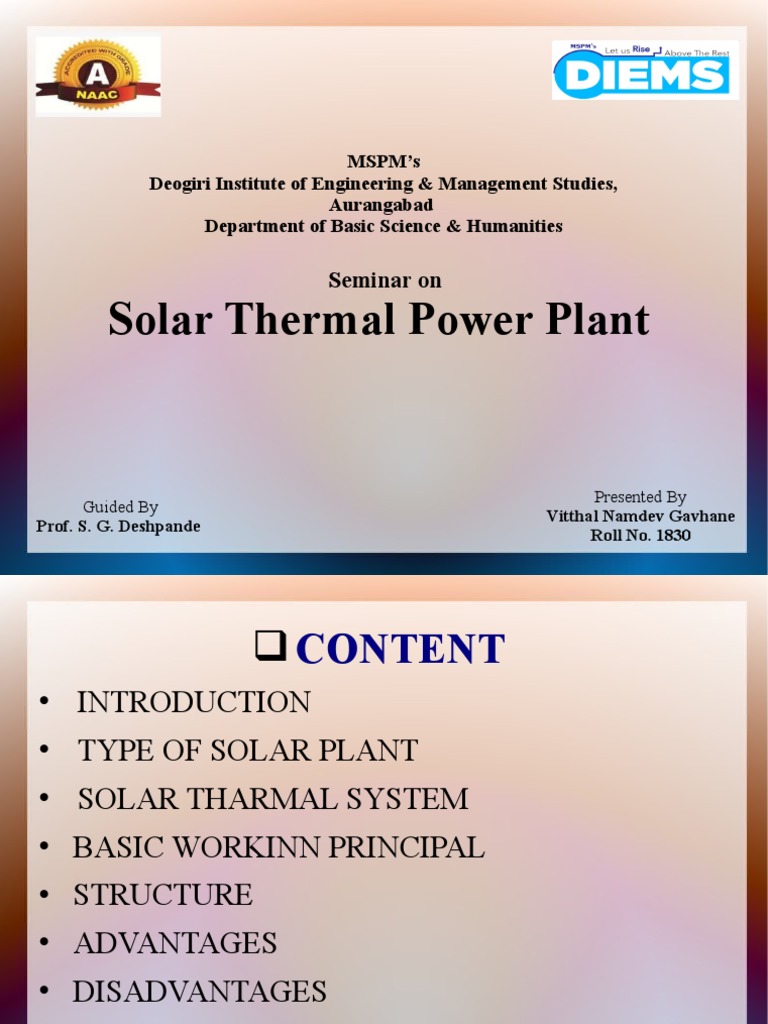 Share Solar Thermal Power Plant - Presentation | PDF | Solar Energy ...