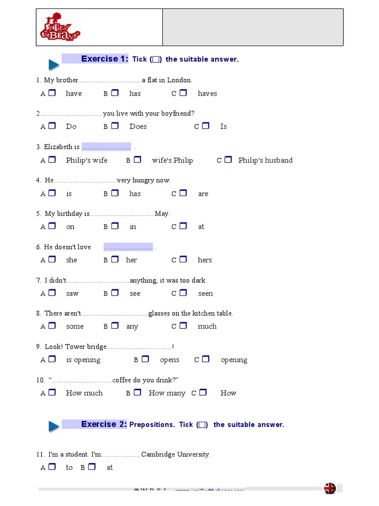 Exercises Tests Elementary 1 Download Free Pdf English Language