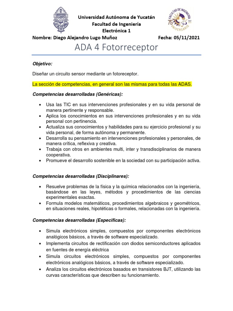 ADA4 Fotorreceptor | PDF | Electromagnetismo | Electrónica