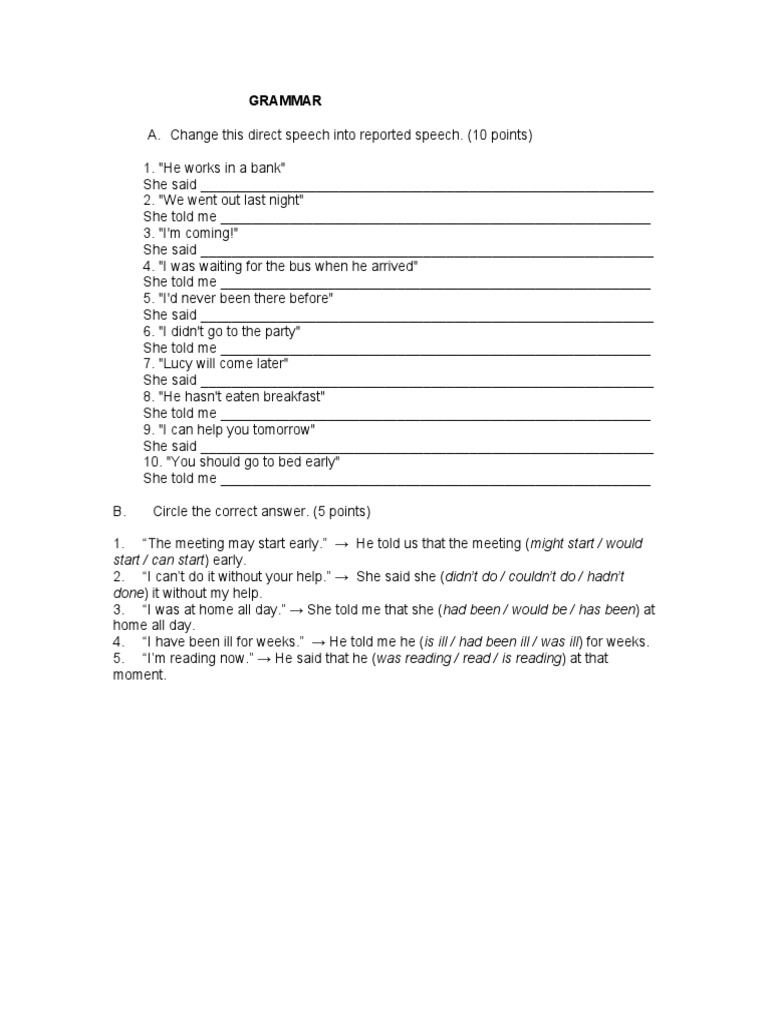 GRAMMAR B1 Level Reported Speech | PDF