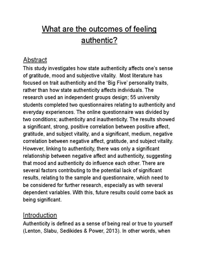 Outcomes of Authenticity in A Psychological Context | PDF | Gratitude ...