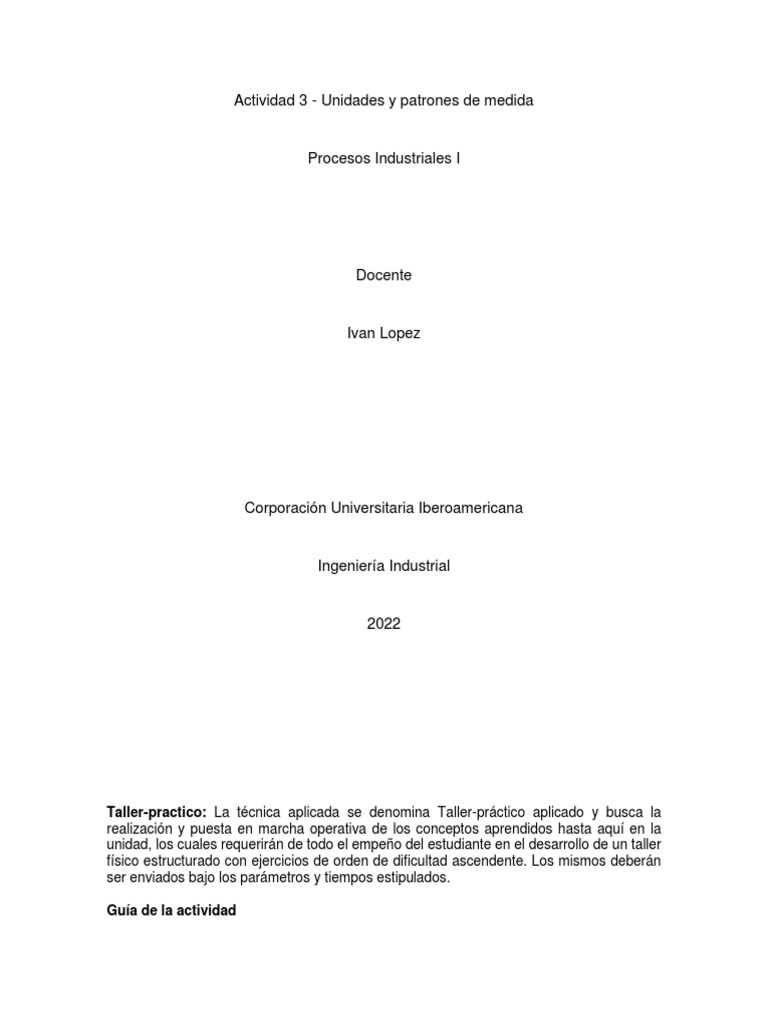 Actividad 3 Procesos Industriales 2 | PDF | Cantidades fisicas | Cantidad