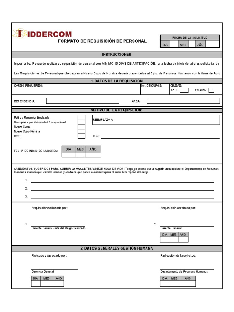 Formato de Requisicion de Personal | PDF | Gestión de recursos humanos | Responsabilidad