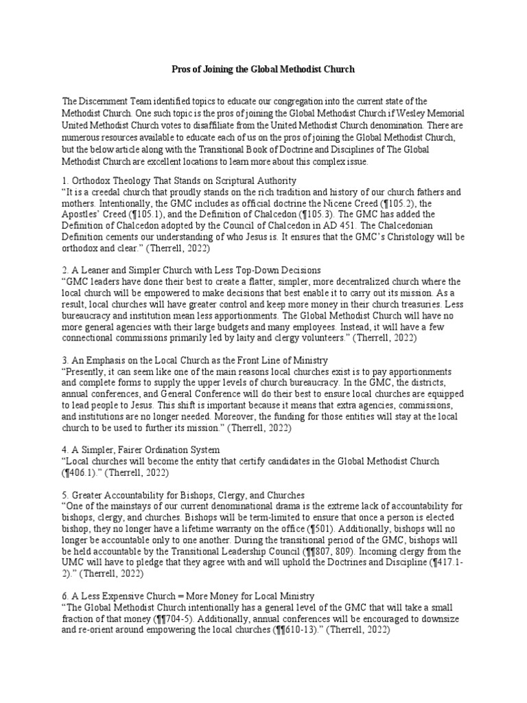 DT Paper-Pros of Joining GMC | PDF | United Methodist Church | Methodism