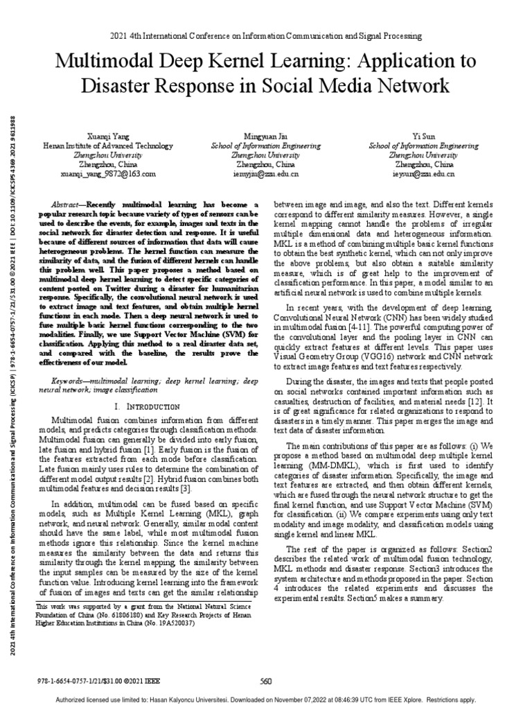 Multimodal Deep Kernel Learning Application To Disaster Response In