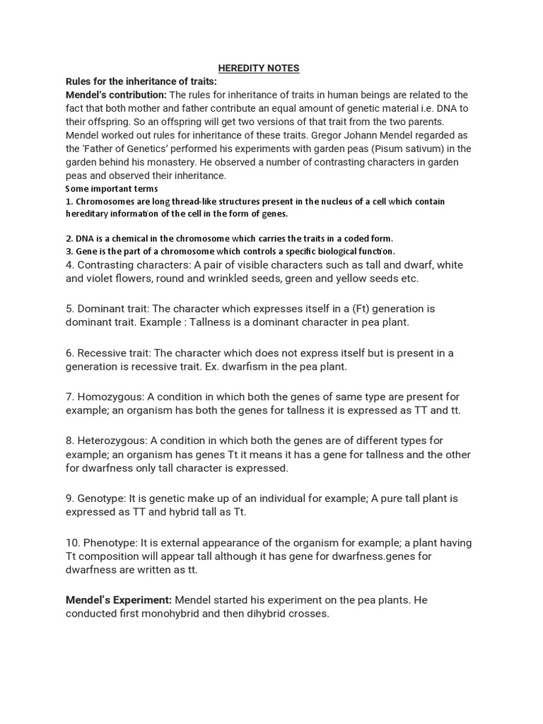 Heredity Notes | PDF | Sex | Dominance (Genetics)