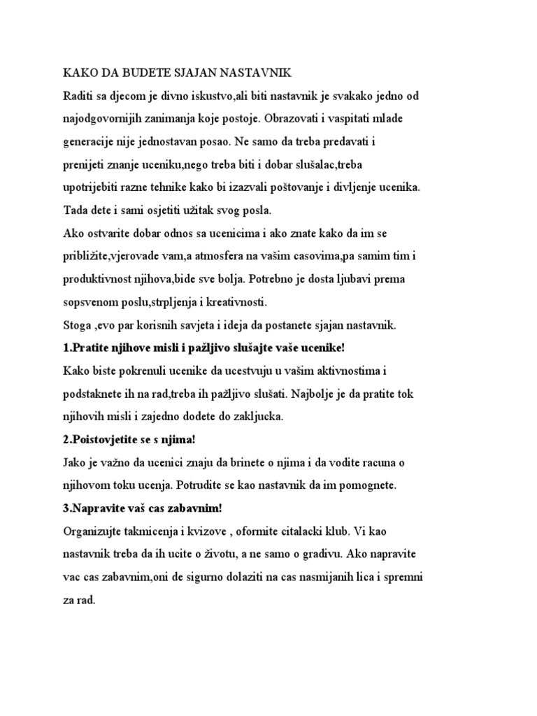 Kako Da Budete Sjajan Nastavnik | PDF
