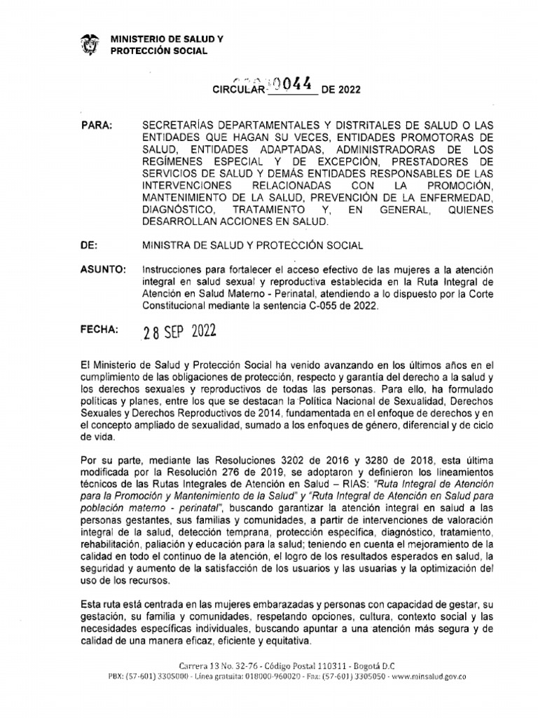 Circular 044 de 2022 IVE | PDF | Control de la natalidad | Aborto