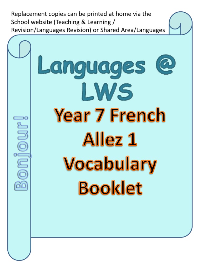 Year 7 French Allez 1 Vocabulary Booklet | PDF | Nourritures ...