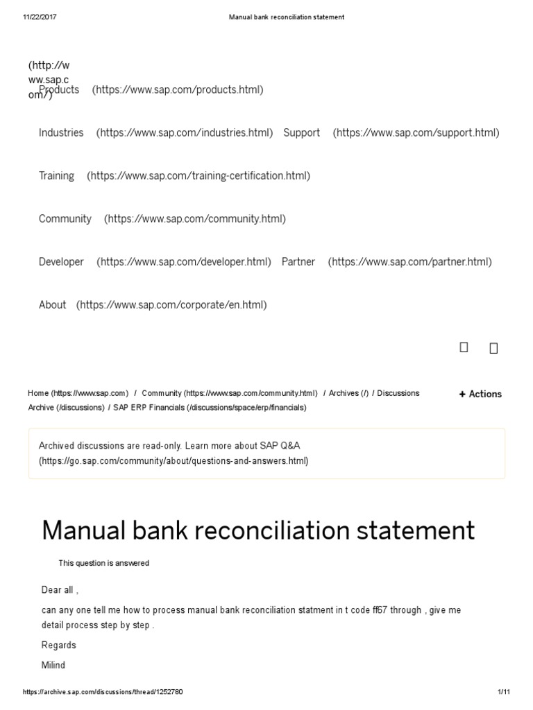 Manual Bank Reconciliation Statement | PDF | Cheque | Banks