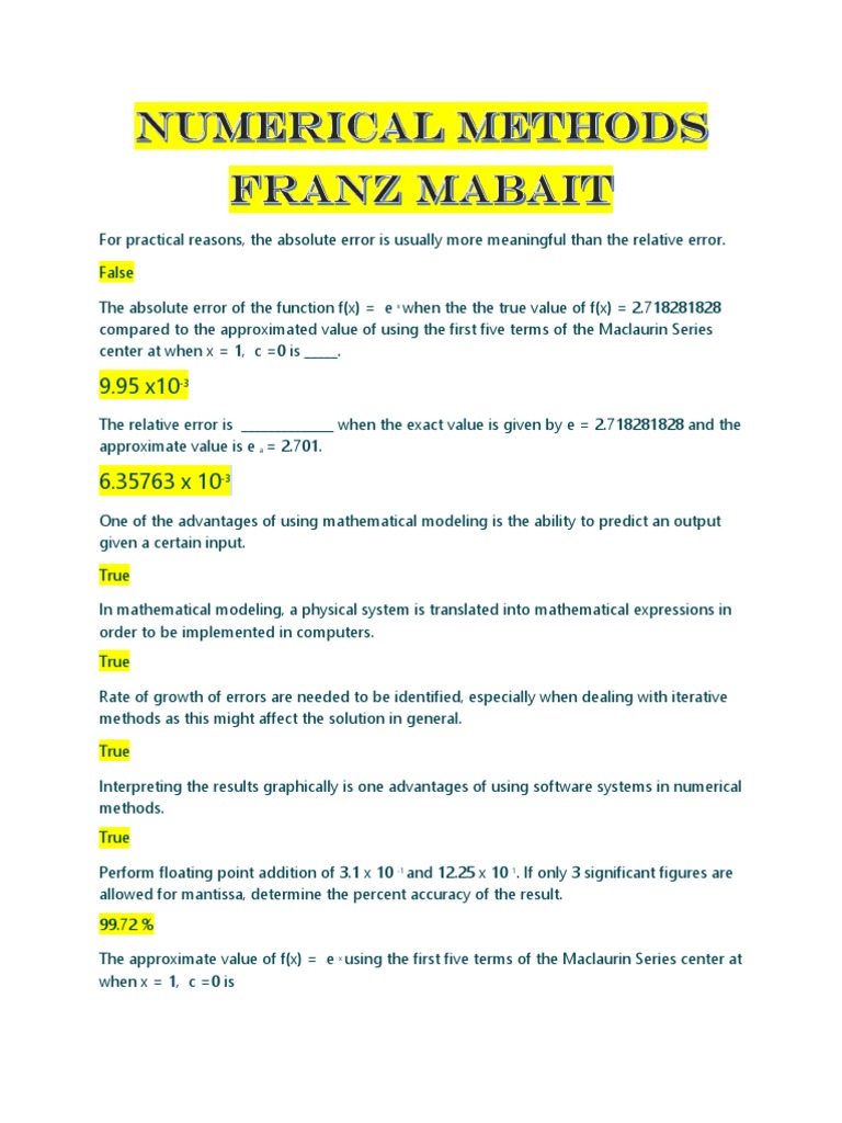 Numerical Methods COMPLETE QUIZ PDF | PDF | Matrix (Mathematics) | Eigenvalues And Eigenvectors