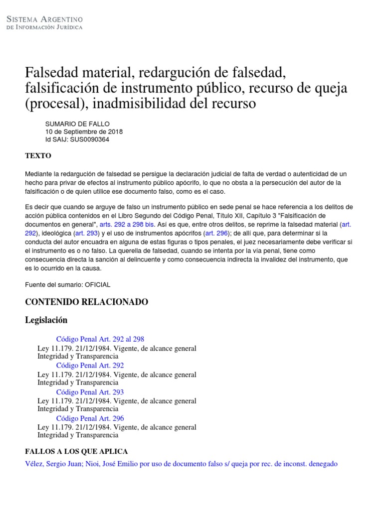 Falsedad Material, Redargución de Falsedad, Falsificación de ...