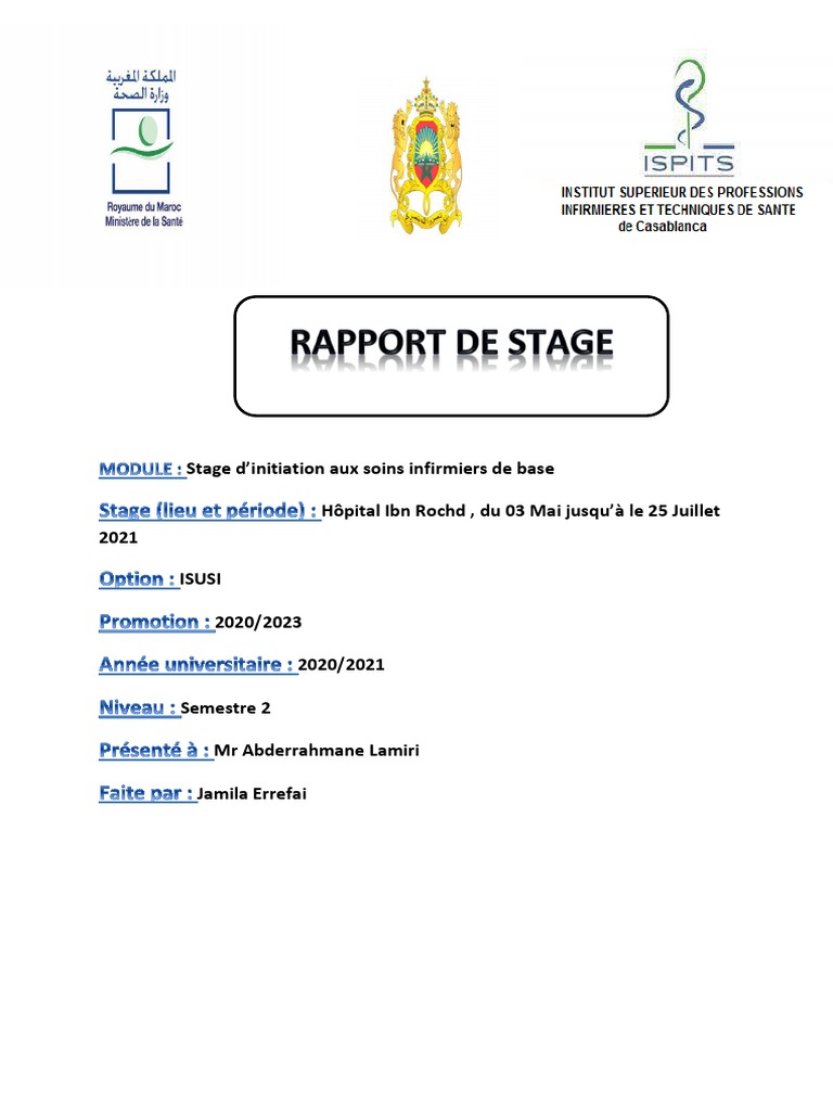 Rapport de stage en soins infirmiers | PDF | Hôpital | Maladies et troubles