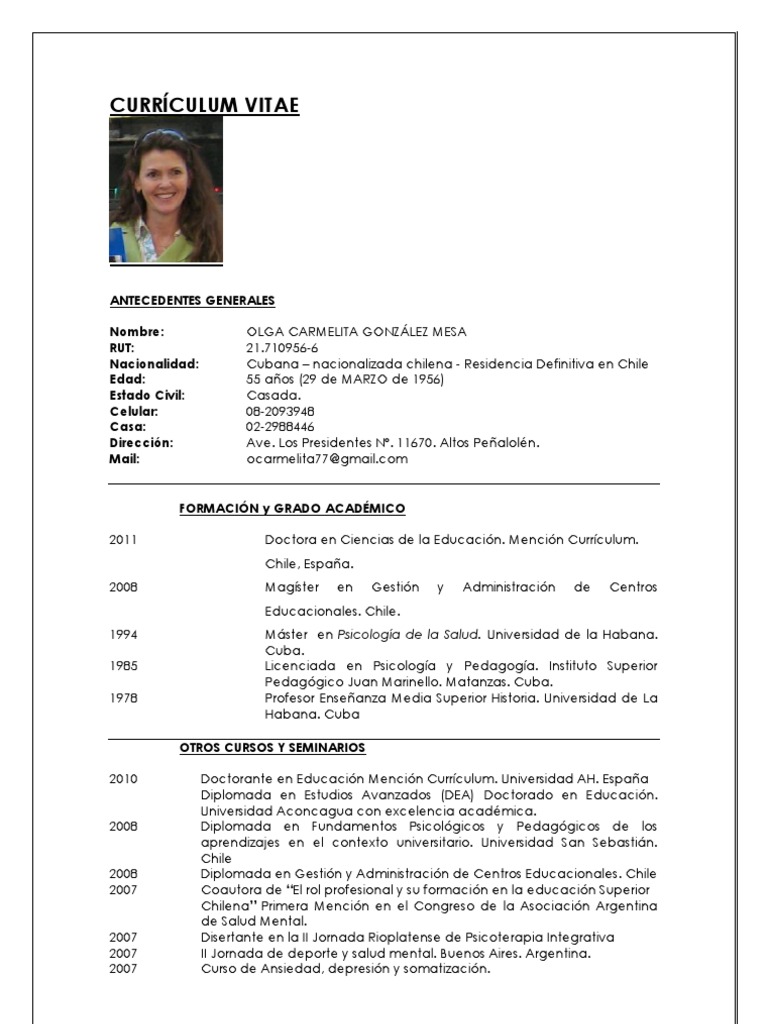 CV - Olga Carmelita Junio 2011 | PDF | Universidad | Maestros
