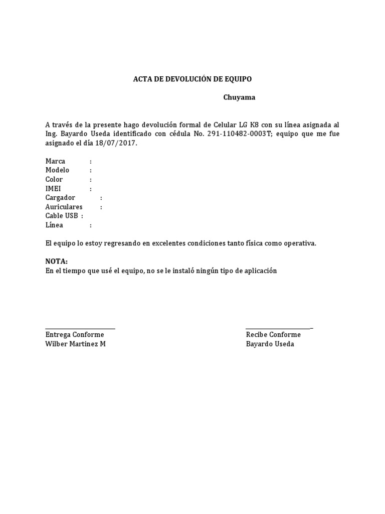 Acta Devolucion de Equipos | PDF