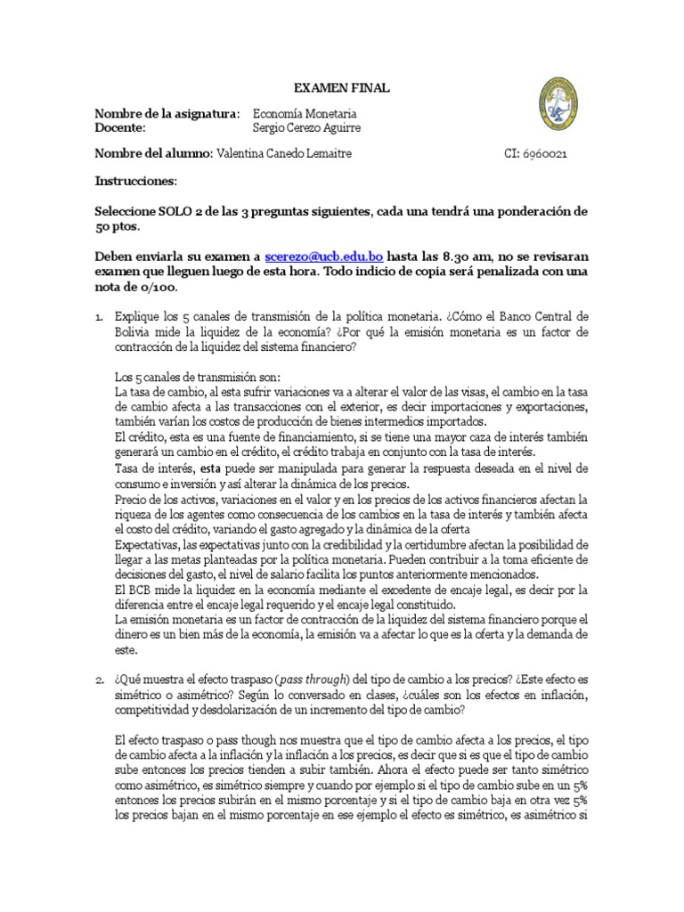Examen Final 2022 | PDF | Inflación | Tipo de cambio
