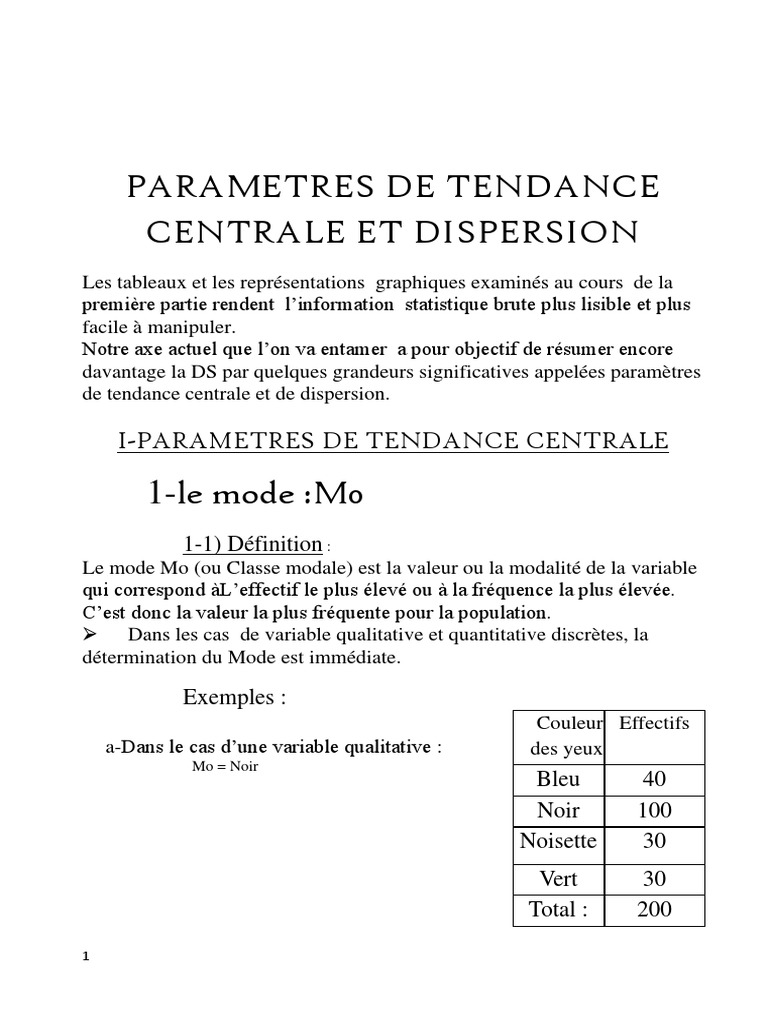 Paramètres de tendance centrale et dispersion | PDF | Médiane ...