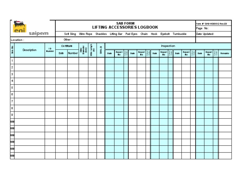 SAB-HSE-012-Rev.03 - Lifting Accessories Logbook | Download Free PDF ...