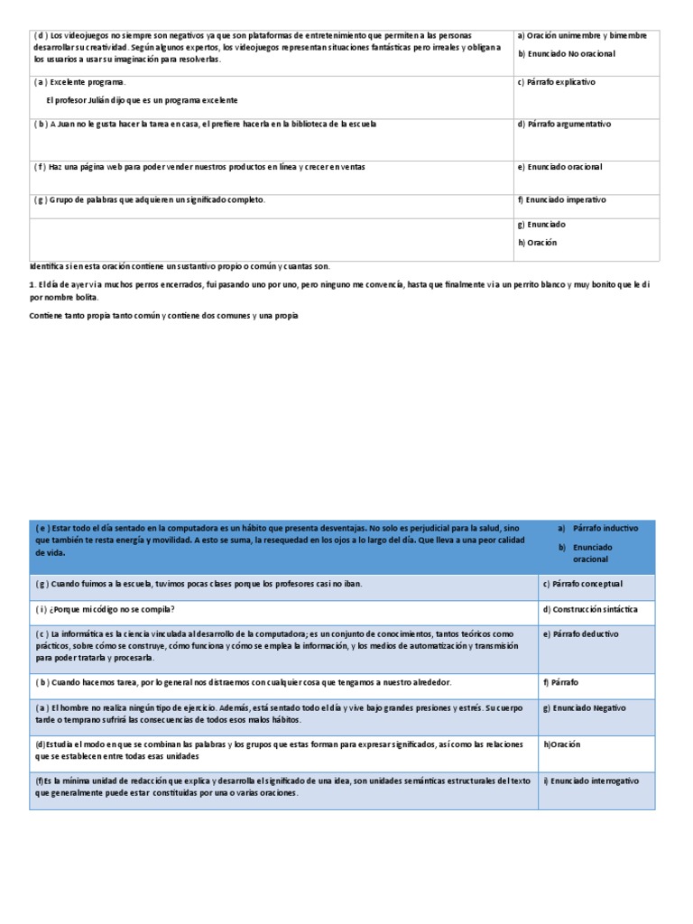 Respuestas Del Ejercicio | PDF | Oración (Lingüística) | Ciencia cognitiva